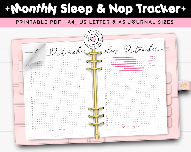 Sleep Tracker Printable Bullet Journal A5 Planner Insert Monthly Nap ...