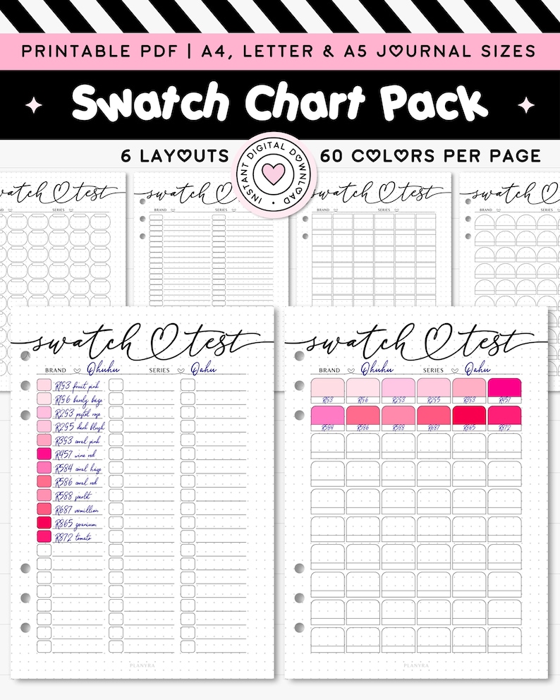 Marker Swatch Test Printable Page for Journal A4 & A5 Blank Color Chart ...
