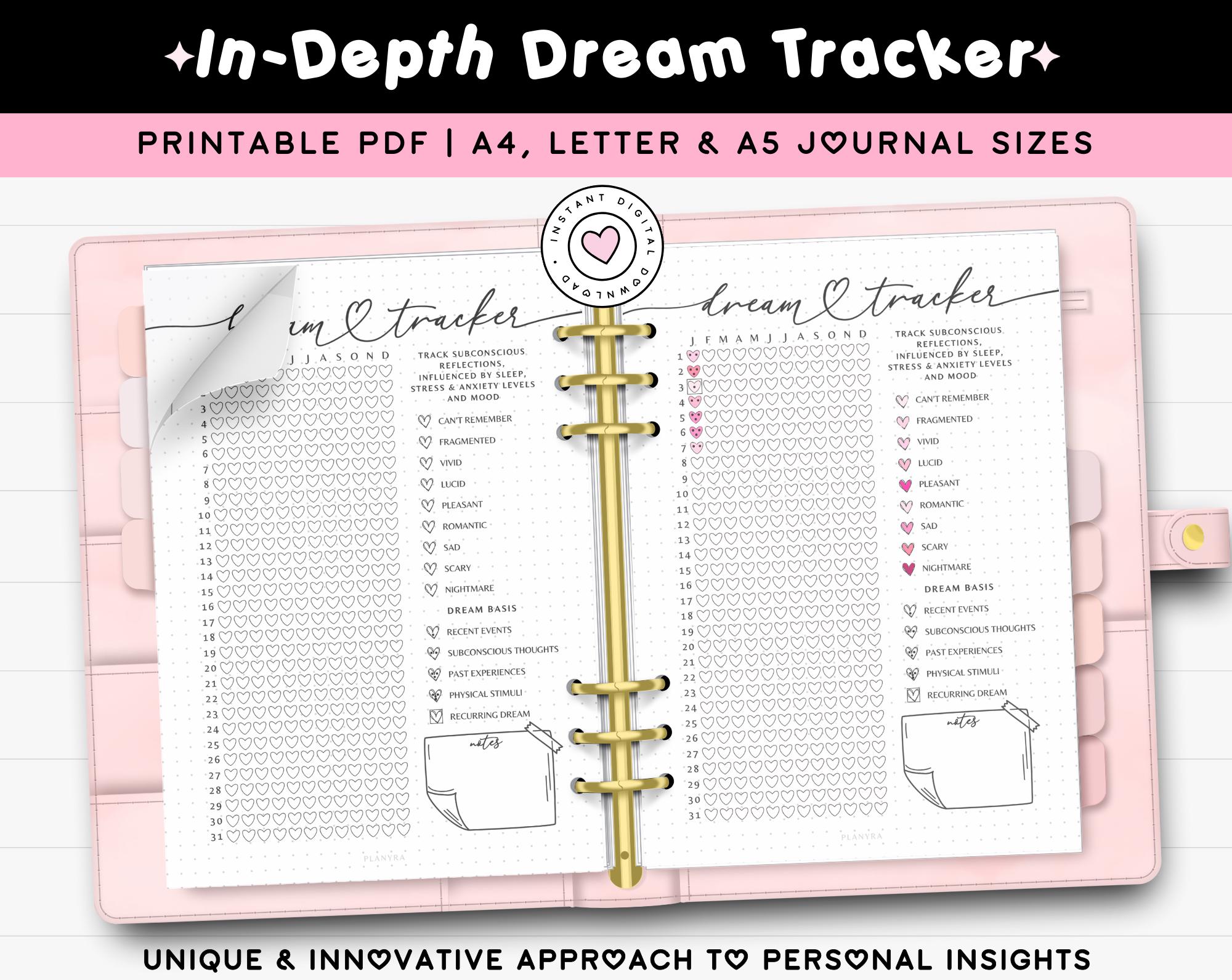 Dream Tracker Printable Journal A5 Planner Insert Yearly Daily Dream ...