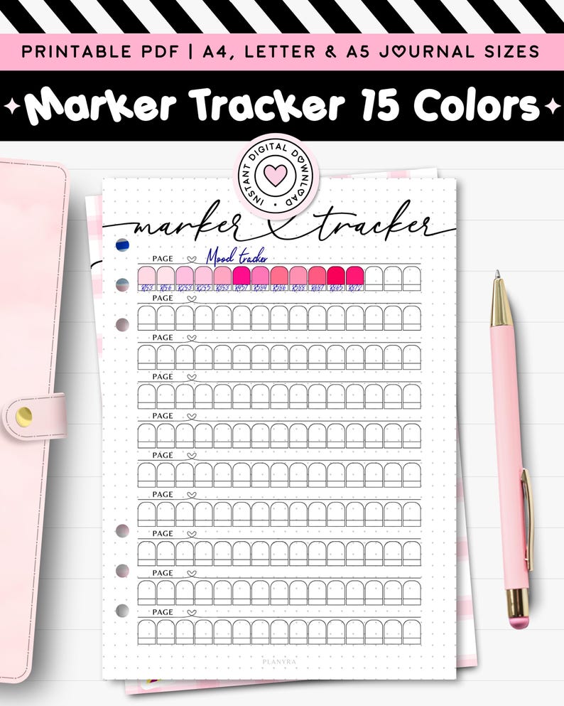 Marker Tracker Printable Page Journal A4 & A5 Planner Blank Color Key ...