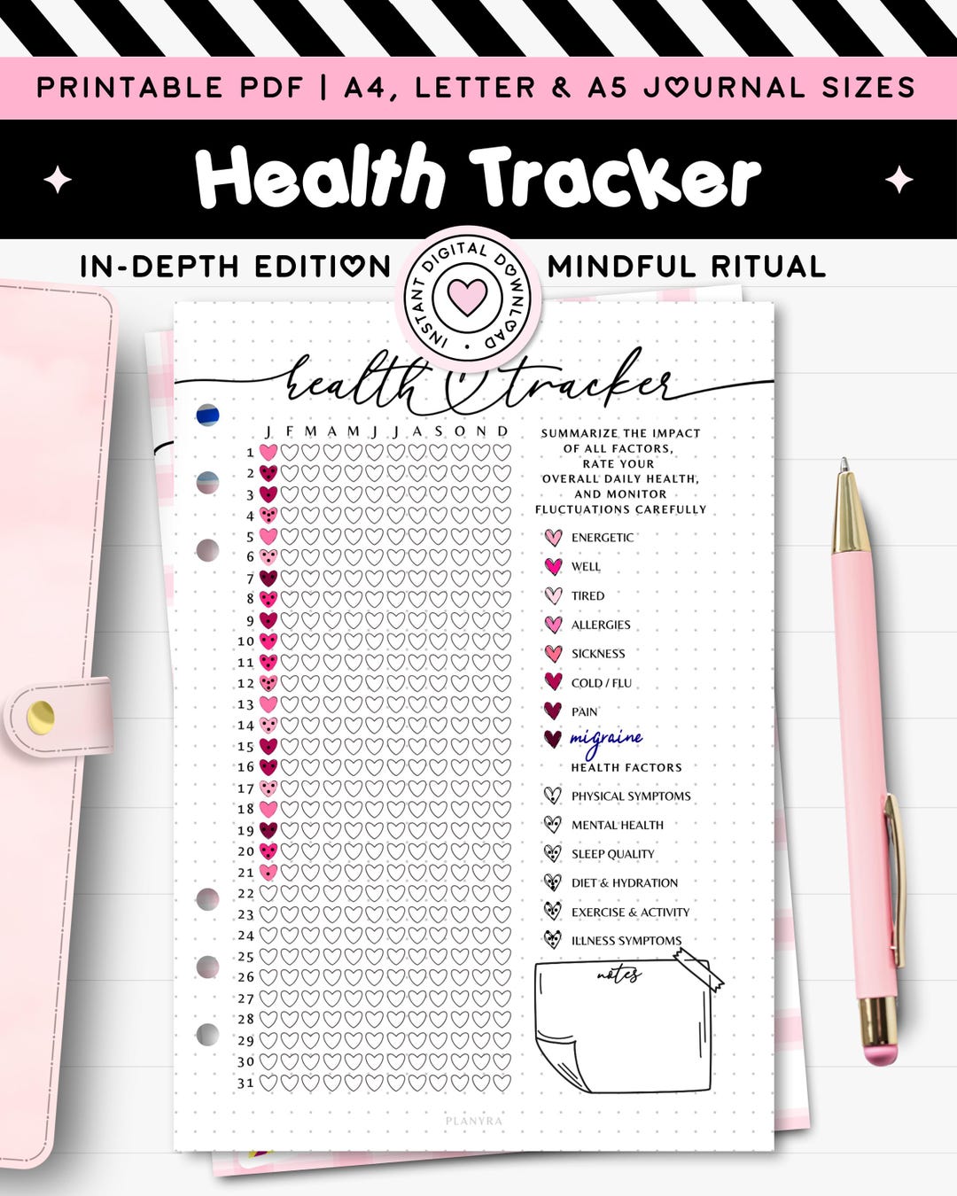 Health Tracker Printable Bullet Journal A5 Planner Insert Medical ...