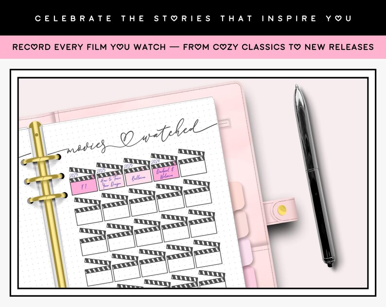 Movies Watched Tracker Printable Journal A5 Entertainment Planner ...