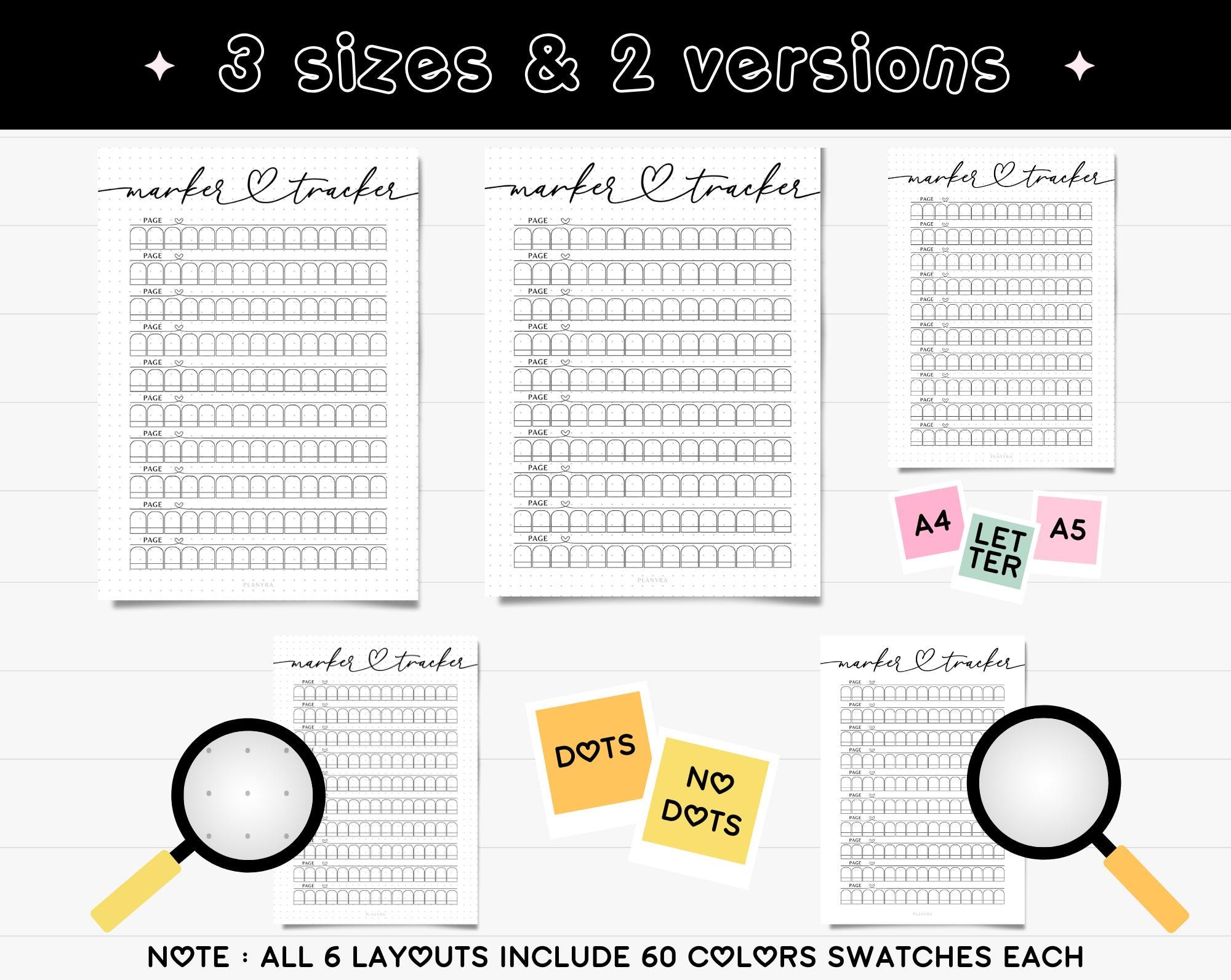 Marker Tracker Printable Page Journal A4 & A5 Planner Blank Color Key ...