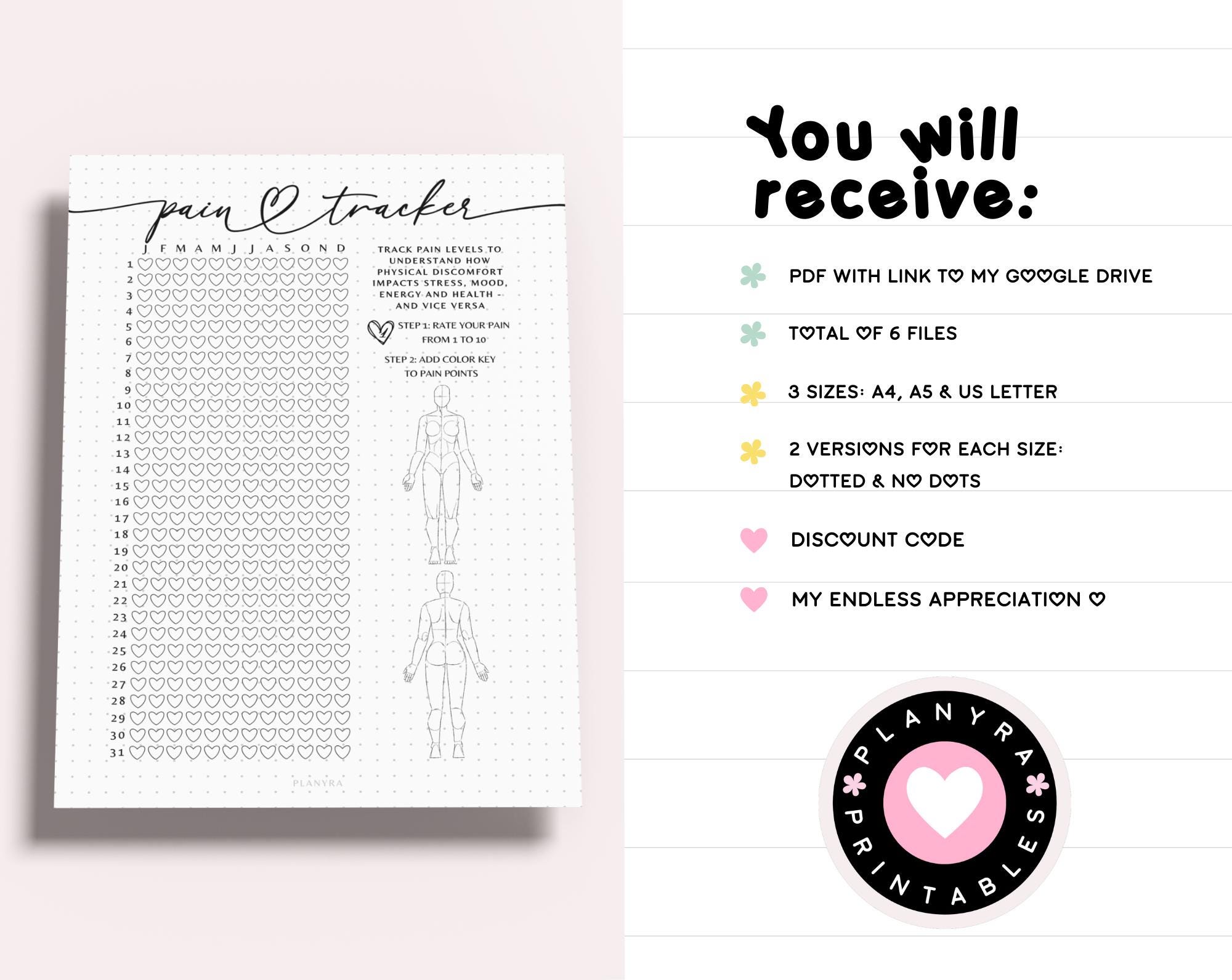 Pain Tracker Printable Bullet Journal A5 Medical Planner Insert Yearly ...