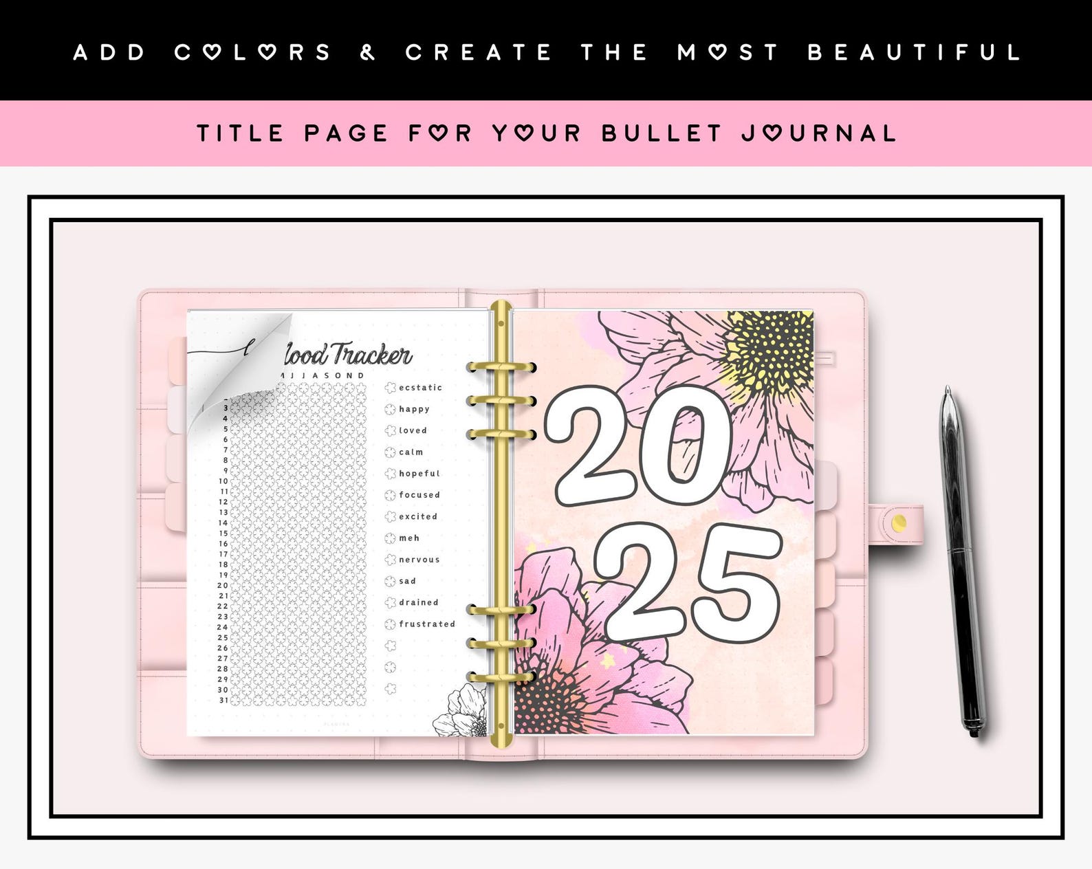 2025 Cover Page for Printable Bullet Journal, A4 & A5 Planner Title ...