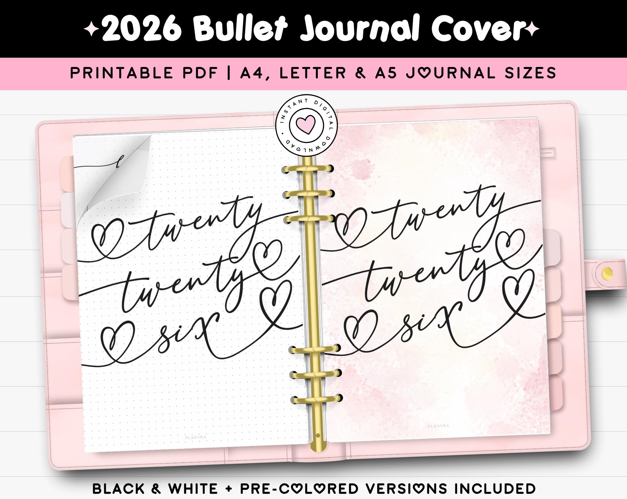 2026 Cover for Printable Bullet Journal, A4 A5 Planner Title Page ...