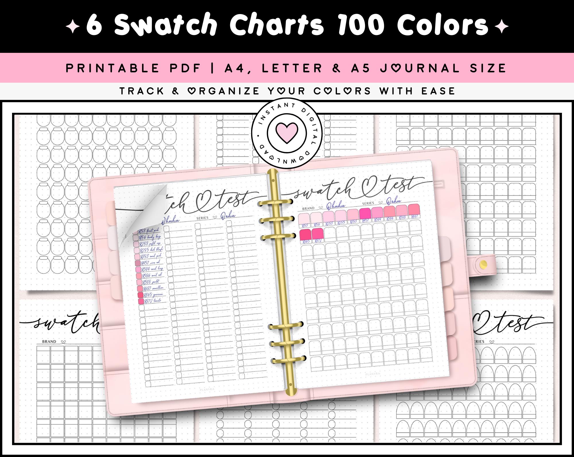 Color Swatch Test Printable Page for Journal A4 A5 Blank Colour Chart ...