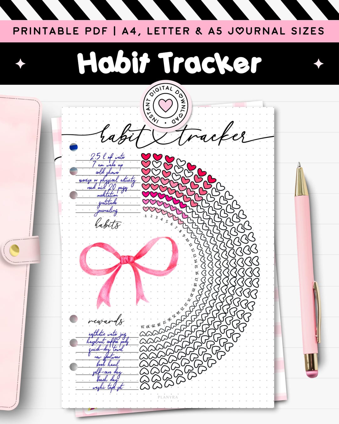 Habit Tracker Reward Chart Printable Bullet Journal A5 Fitness Planner ...