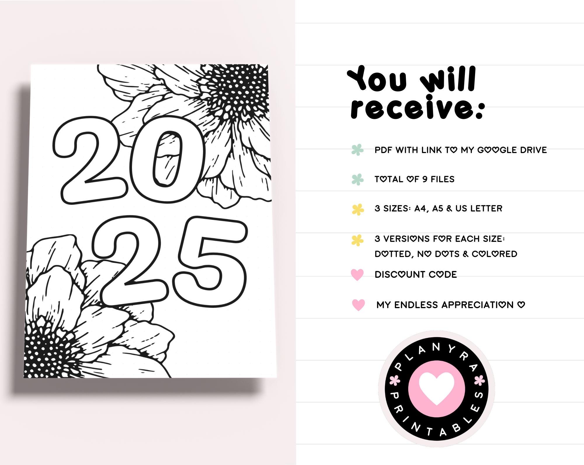 2025 Cover Page for Printable Bullet Journal, A4 & A5 Planner Title ...