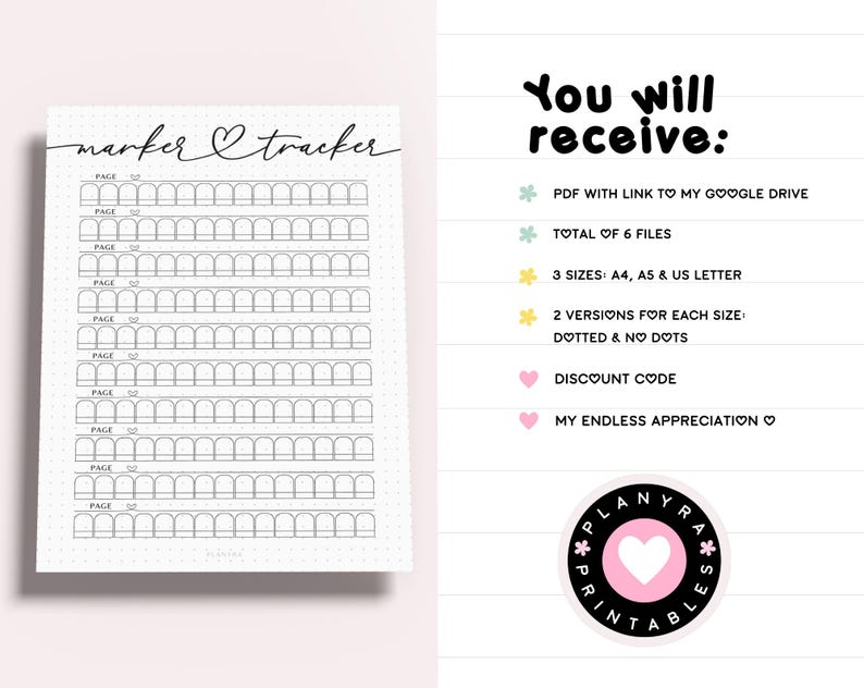 Marker Tracker Printable Page Journal A4 & A5 Planner Blank Color Key ...