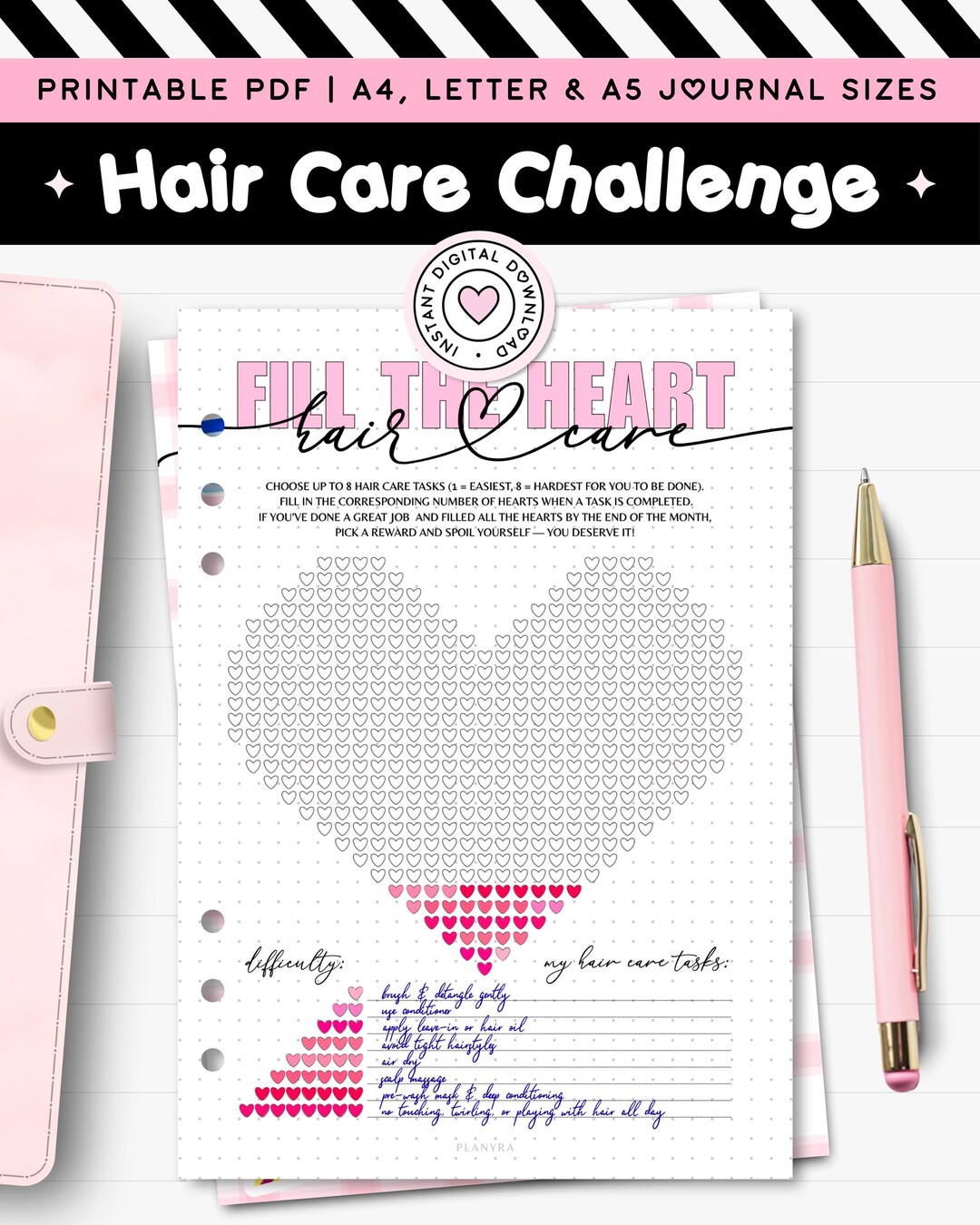 Hair Care Tracker Printable Self-care Journal A5 Planner Insert Monthly ...