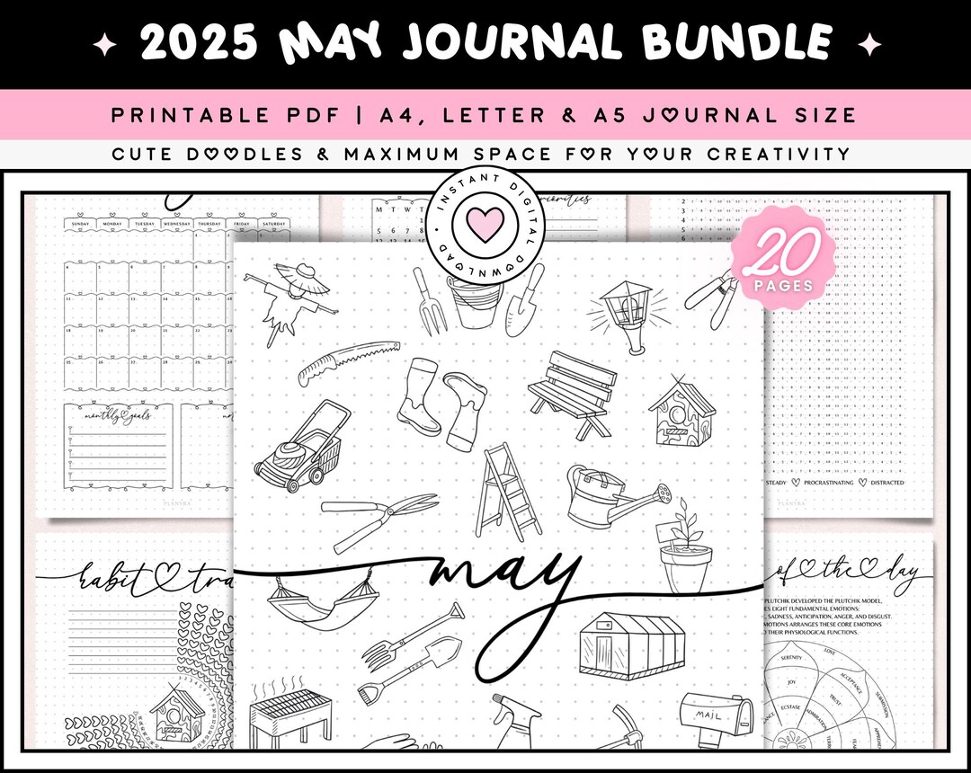 2025 May Journal Bundle, Printable Bullet Journal Pages A5 Planner ...