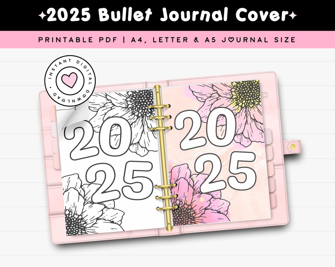 2025 Cover Page for Printable Bullet Journal, A4 & A5 Planner Title ...