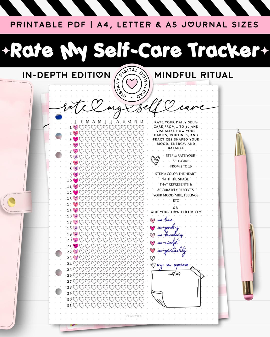 Rate My Self-care Tracker Printable Journal A5 Wellness Planner Insert ...