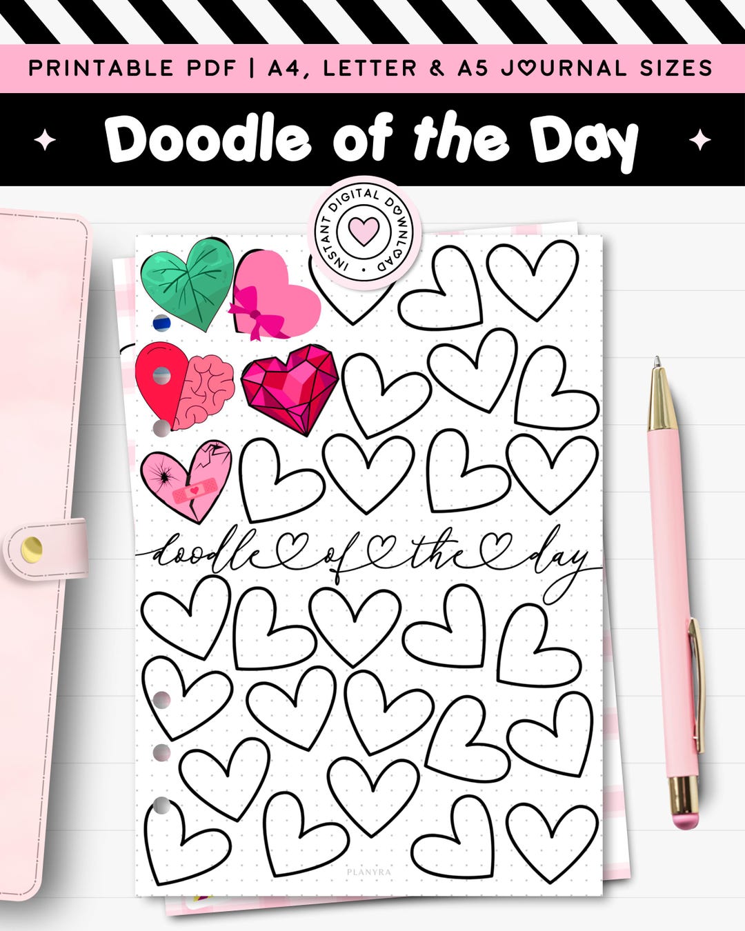 Doodle of the Day Printable Journal Page A5 Planner Insert Daily Doodle ...