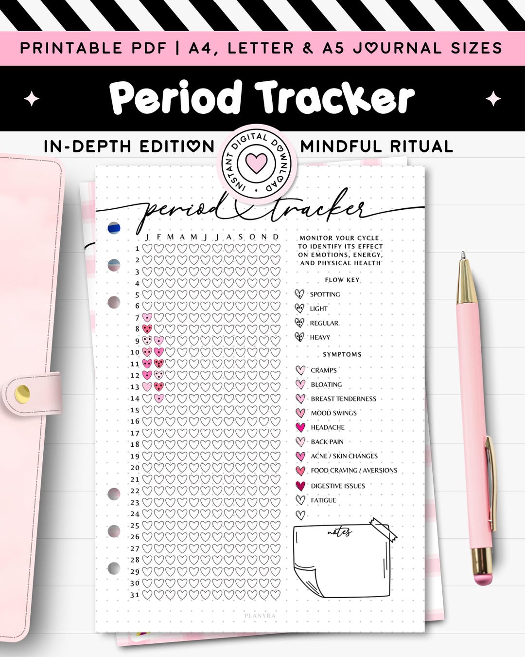 Period Tracker Printable Bullet Journal Page A5 Planner Insert Yearly ...