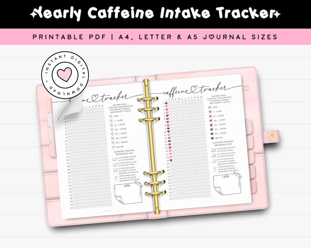 Caffeine Tracker Printable Bullet Journal Page A5 Planner Insert Daily ...