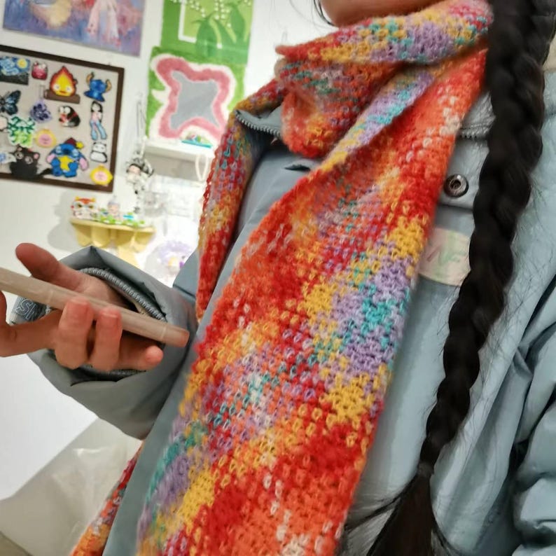 Crochet Scarf Crochet Scarf, Red Check Scarf Green Blue Green Pink Soft ...