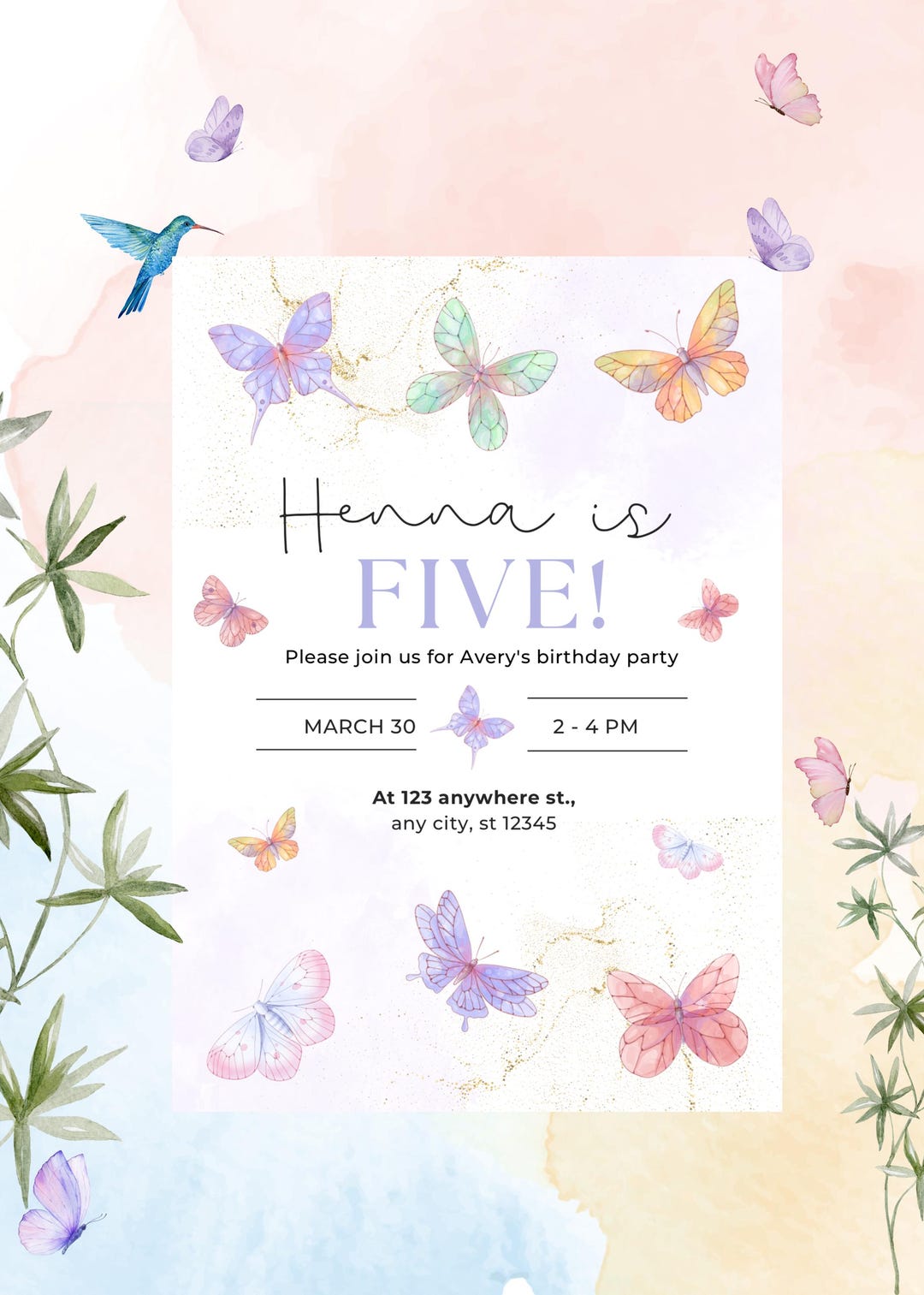 Gender-neutral First Birthday Invitation Template | Minimalist Rainbow ...