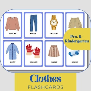 Clothes Flash Cards for Pre.k Kindergarten, Educational Printable Cards ...