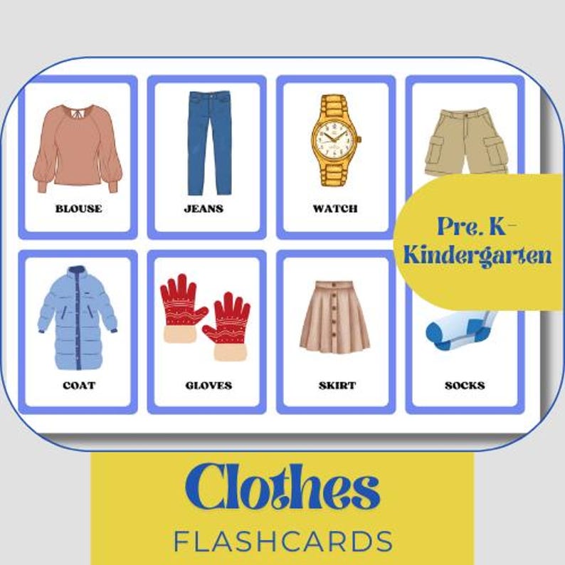 Clothes Flash Cards for Pre.k Kindergarten, Educational Printable Cards ...