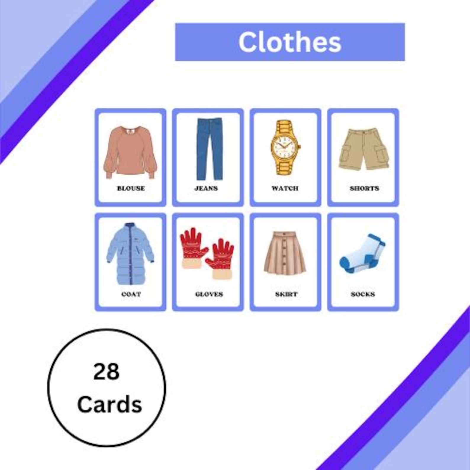 Clothes Flash Cards for Pre.k Kindergarten, Educational Printable Cards ...
