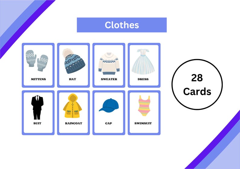 Clothes Flash Cards for Pre.k Kindergarten, Educational Printable Cards ...