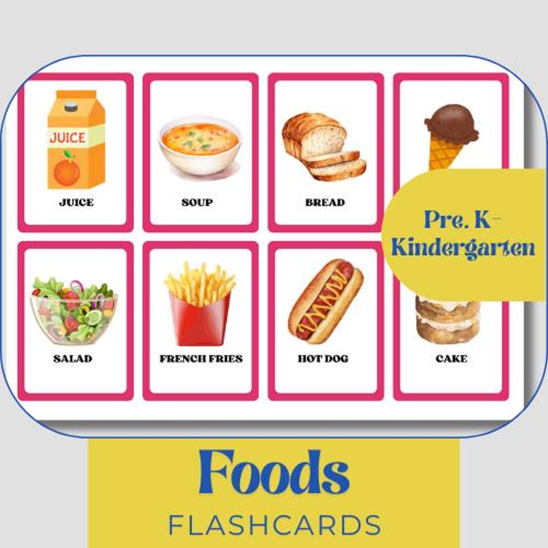 Printable Food Flash Cards for Kids 38 Educational Learning Cards for ...