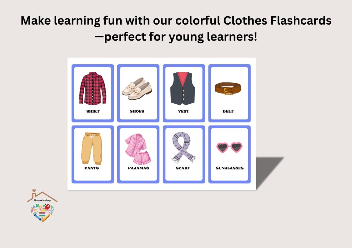 Clothes Flash Cards for Pre.k Kindergarten, Educational Printable Cards ...
