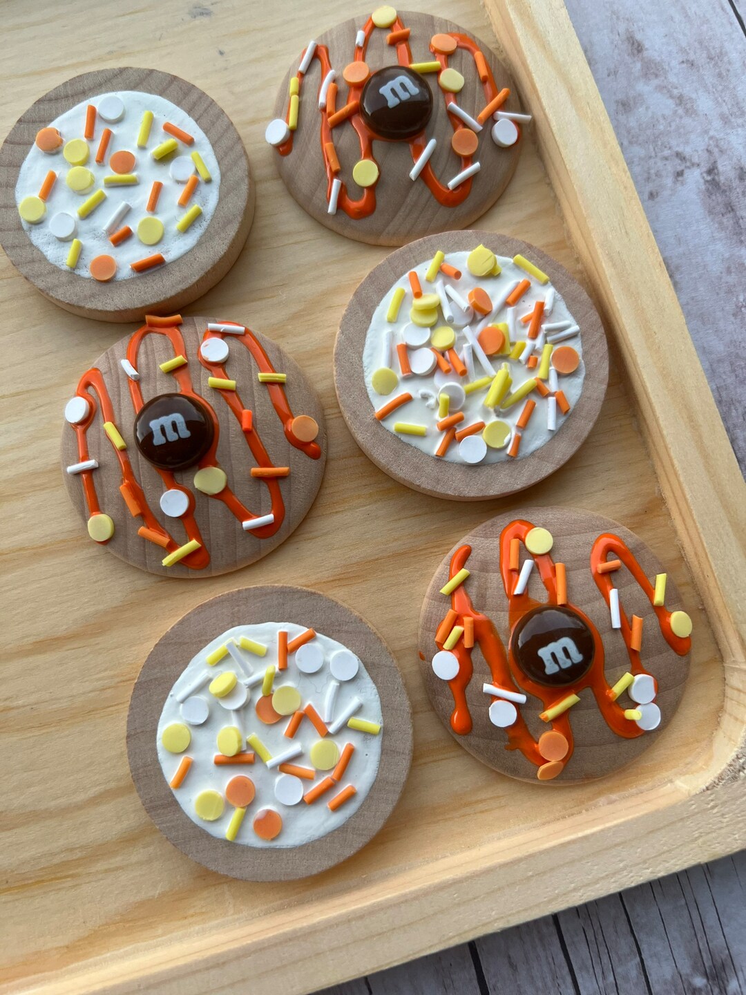 Play Food/play Bakery/play Kitchen-set of 6 Wood Fall Theme Candy Sugar ...