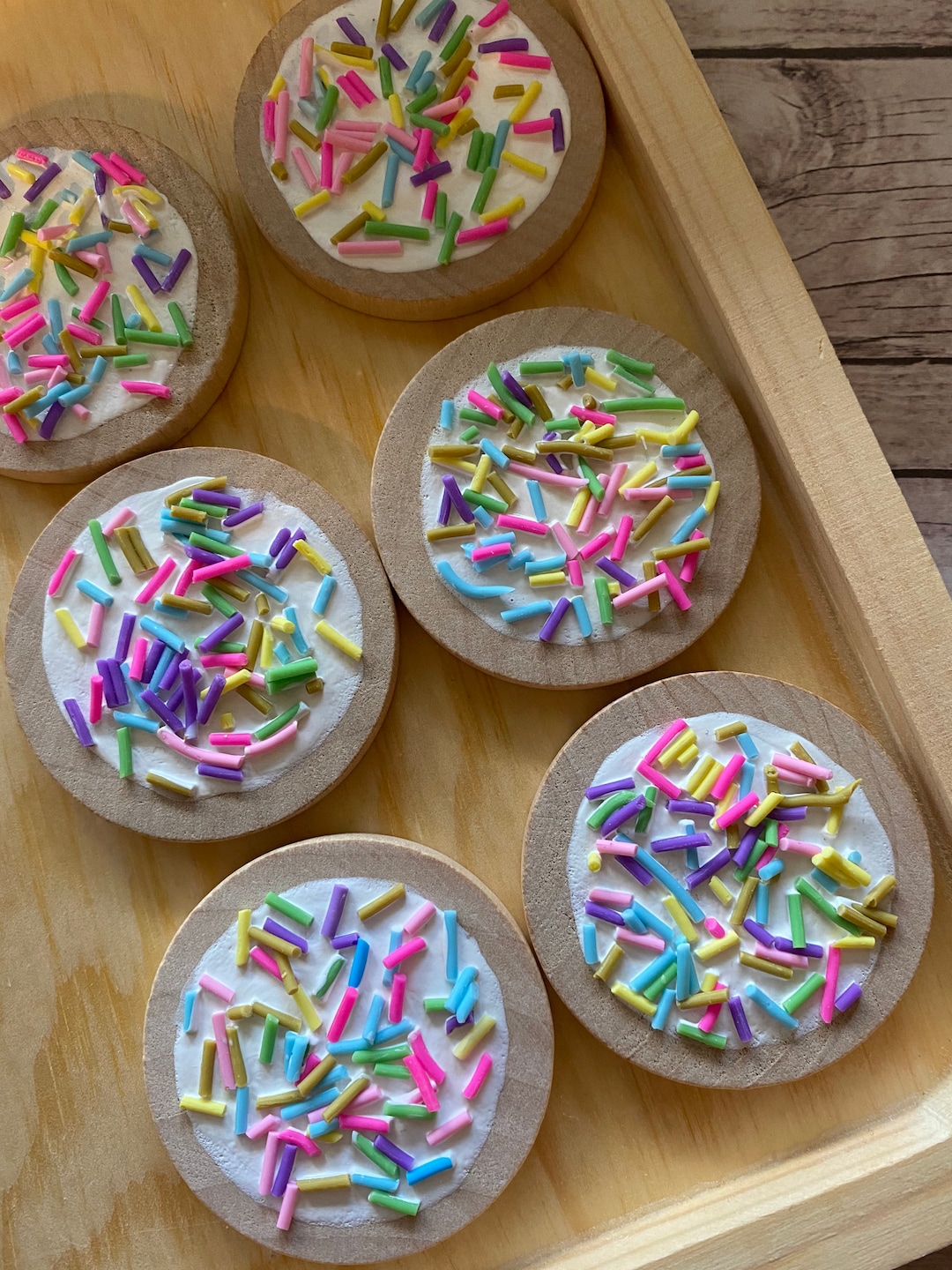 Play Food/play Bakery/play Kitchen-set of 6 Wood Sugar Sprinkled ...