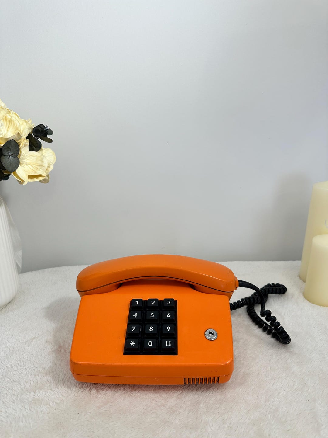 Vintage Orange Push Button Telephone - 1980s Retro Landline Home Decor ...