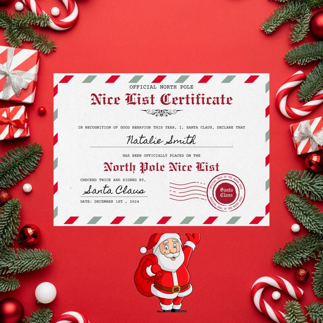 Christmas Nice List Certificate and Letter From Santa , Personalised ...