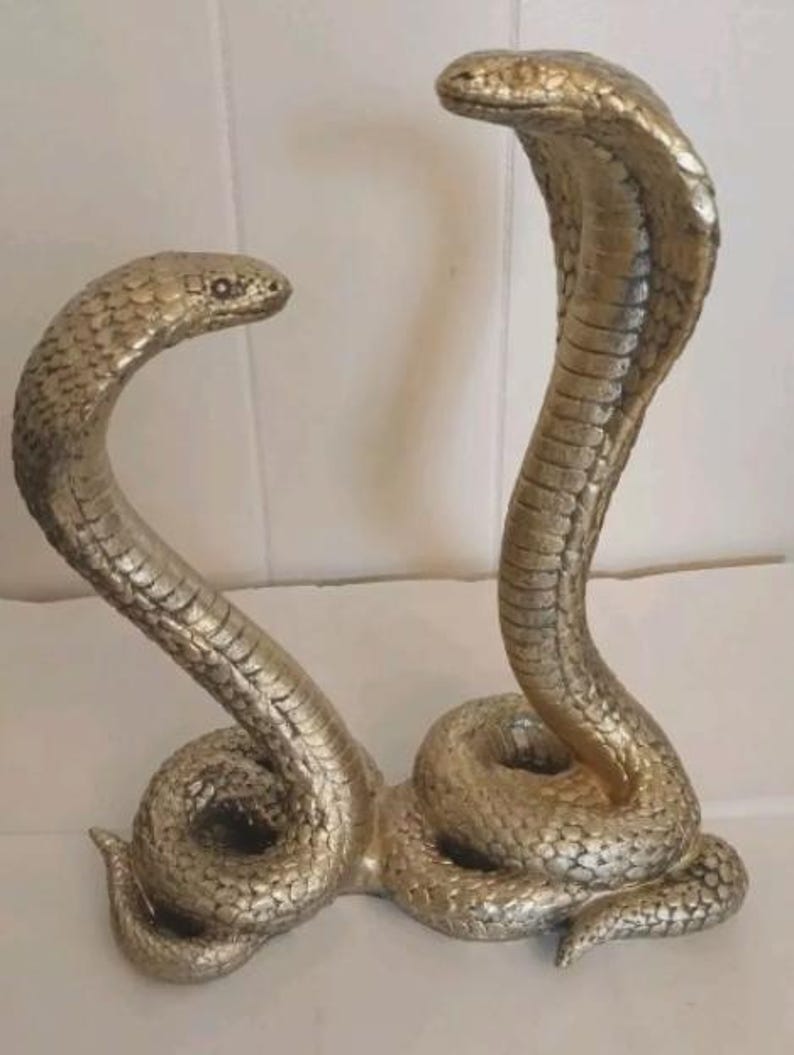 2 King Cobra Snakes Gold Tabletop Statue Decor NEW Dark Enchantment - Etsy