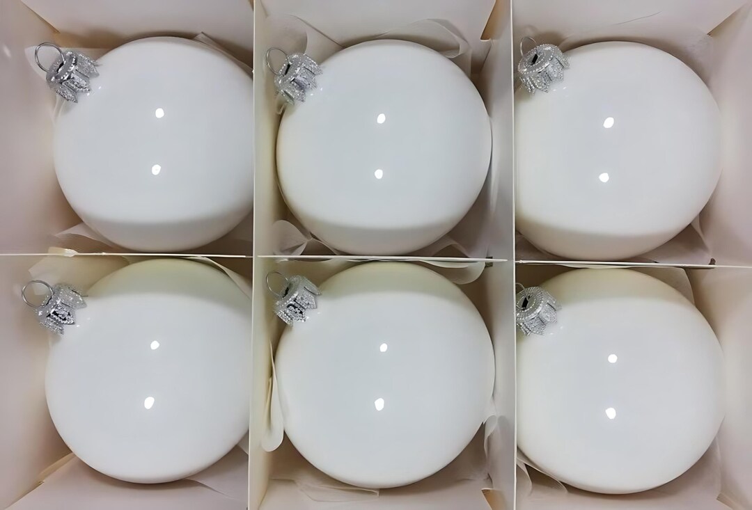 Set of 6 Snow White Handmade Glass Baubles 3.15'' 8 Cm, Elegant ...