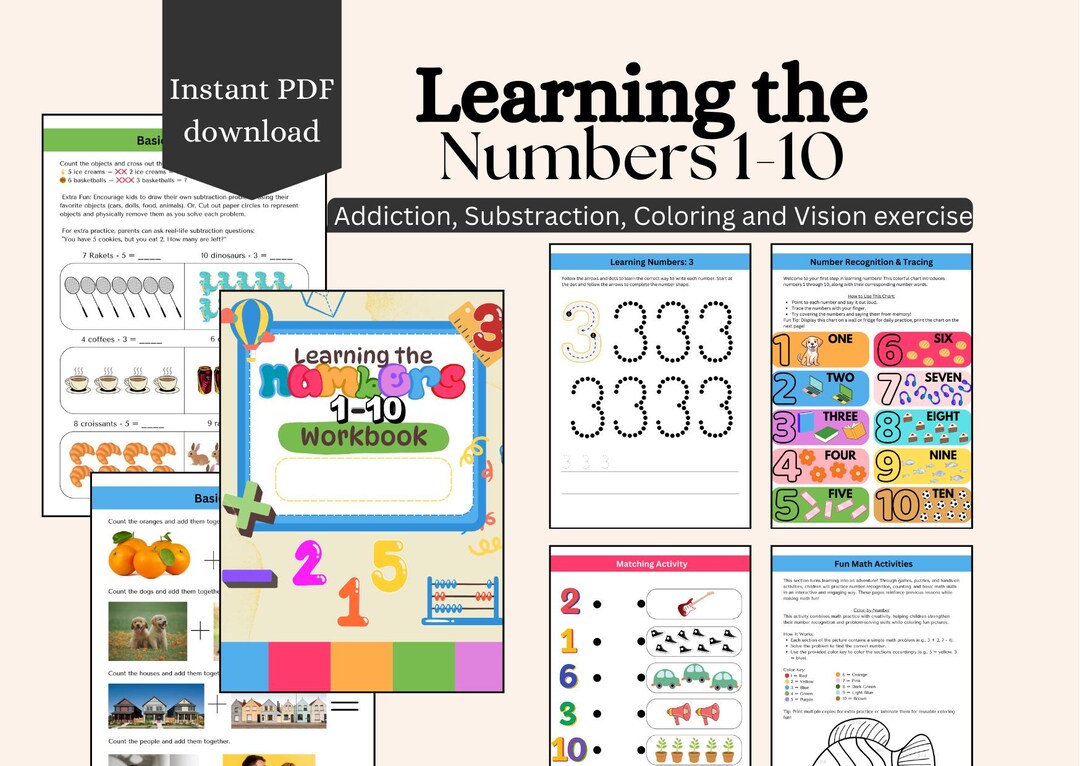 Learning the Numbers 1-10, Number Tracing, Dot to Dot, Addition and ...