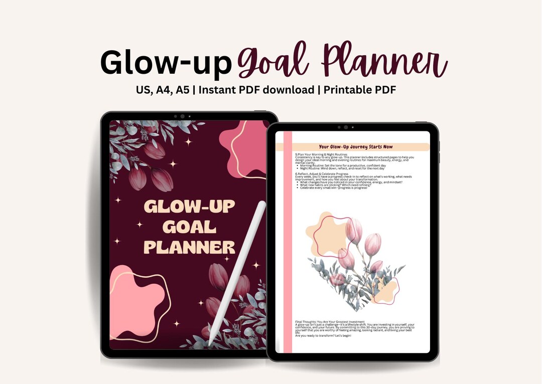 Glow up Goal Planner, 25-pages Glow up Workbook, Skincare Planner ...