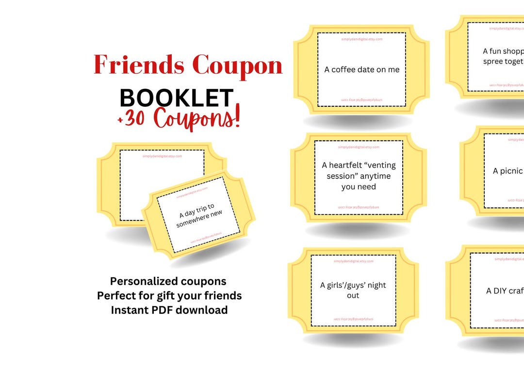 Friendship Coupon Booklet, Printable Coupon Gift for Best Friend, BFF ...