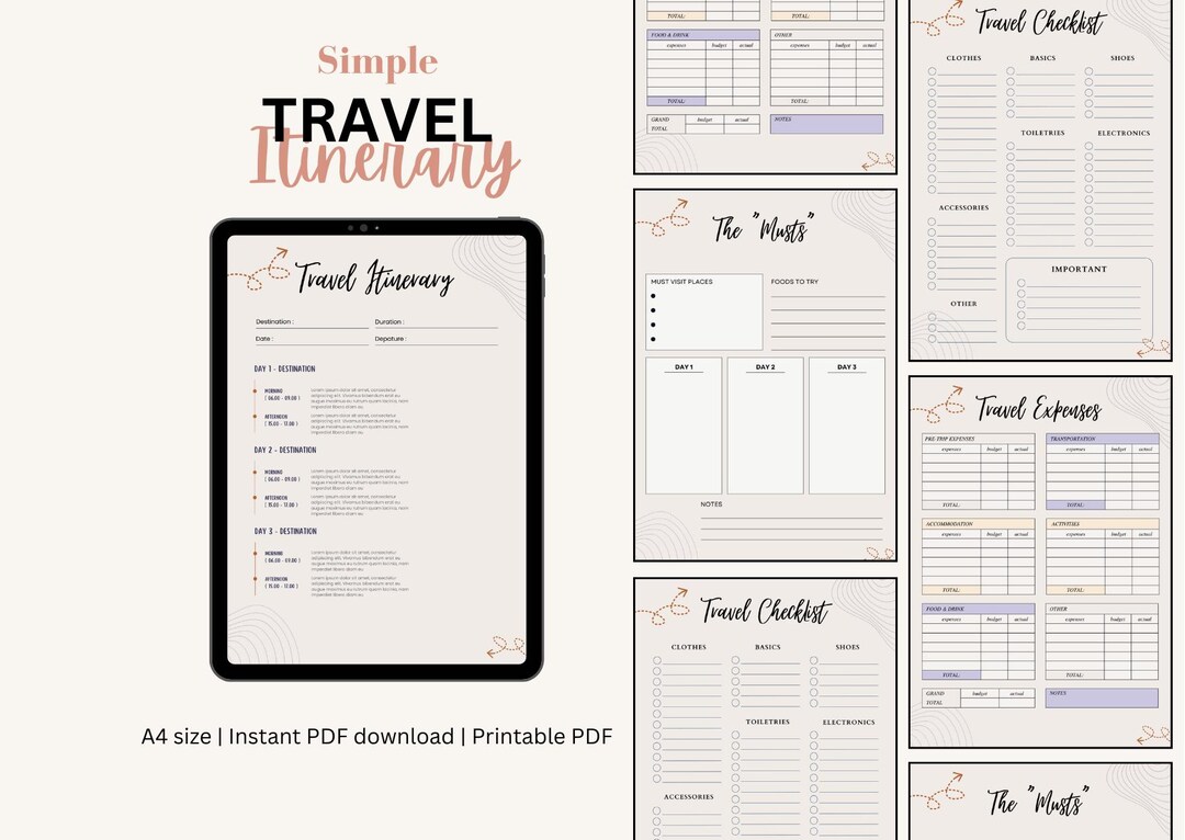 Travel Itinerary Planner, Girls Trip Weekend Getaway Template, 4 Page ...