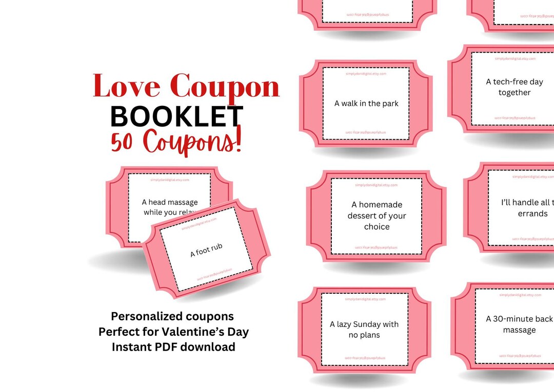Love Coupon Booklet, Printable Love Coupons, Valentines Day Gift for ...