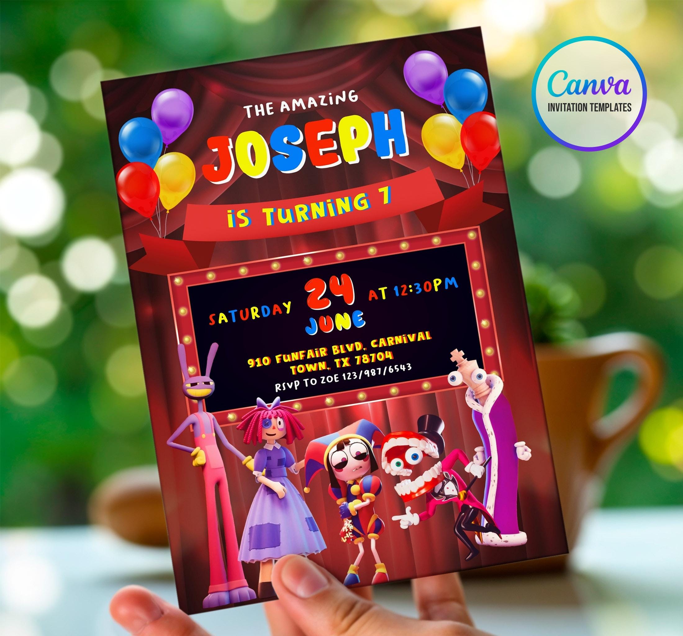 Amazing Digital Circus Invitation, Printable Editable Digital Circus ...