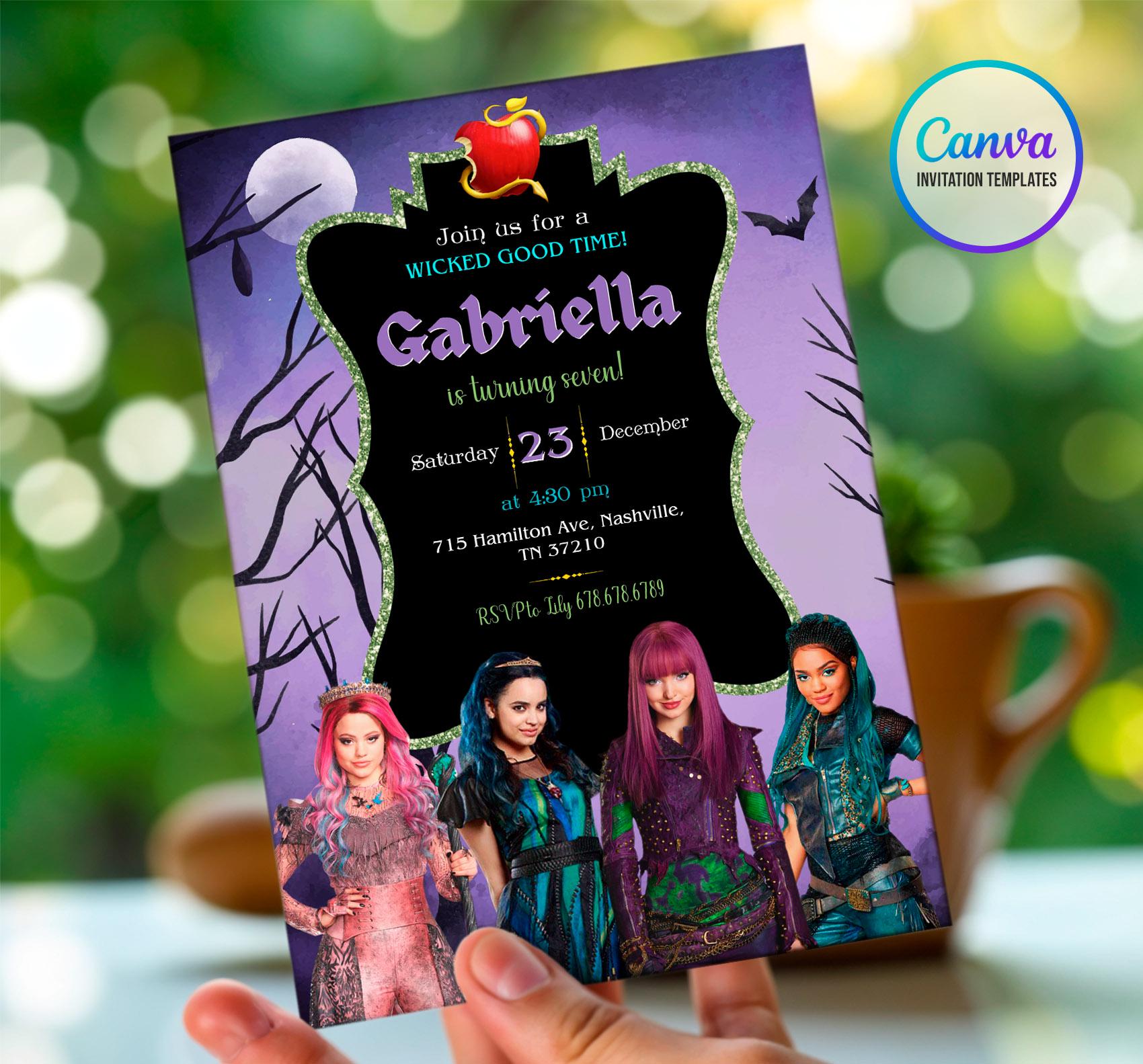 Descendants Invitation, Printable Editable Descendants Birthday Invite ...