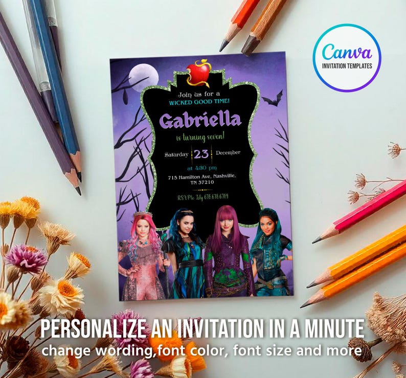 Descendants Invitation, Printable Editable Descendants Birthday Invite ...