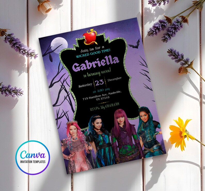 Descendants Invitation, Printable Editable Descendants Birthday Invite ...