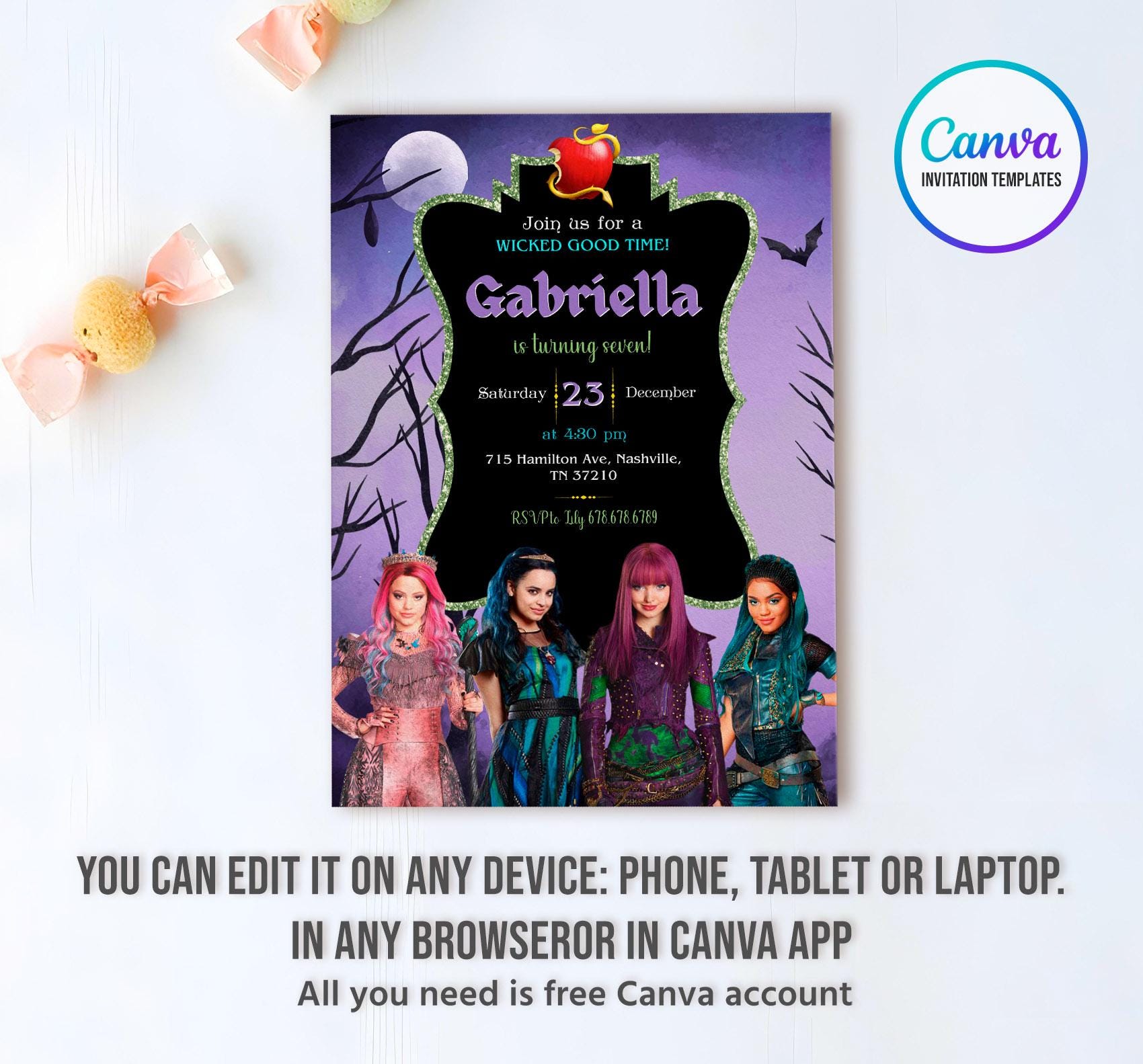 Descendants Invitation, Printable Editable Descendants Birthday Invite ...