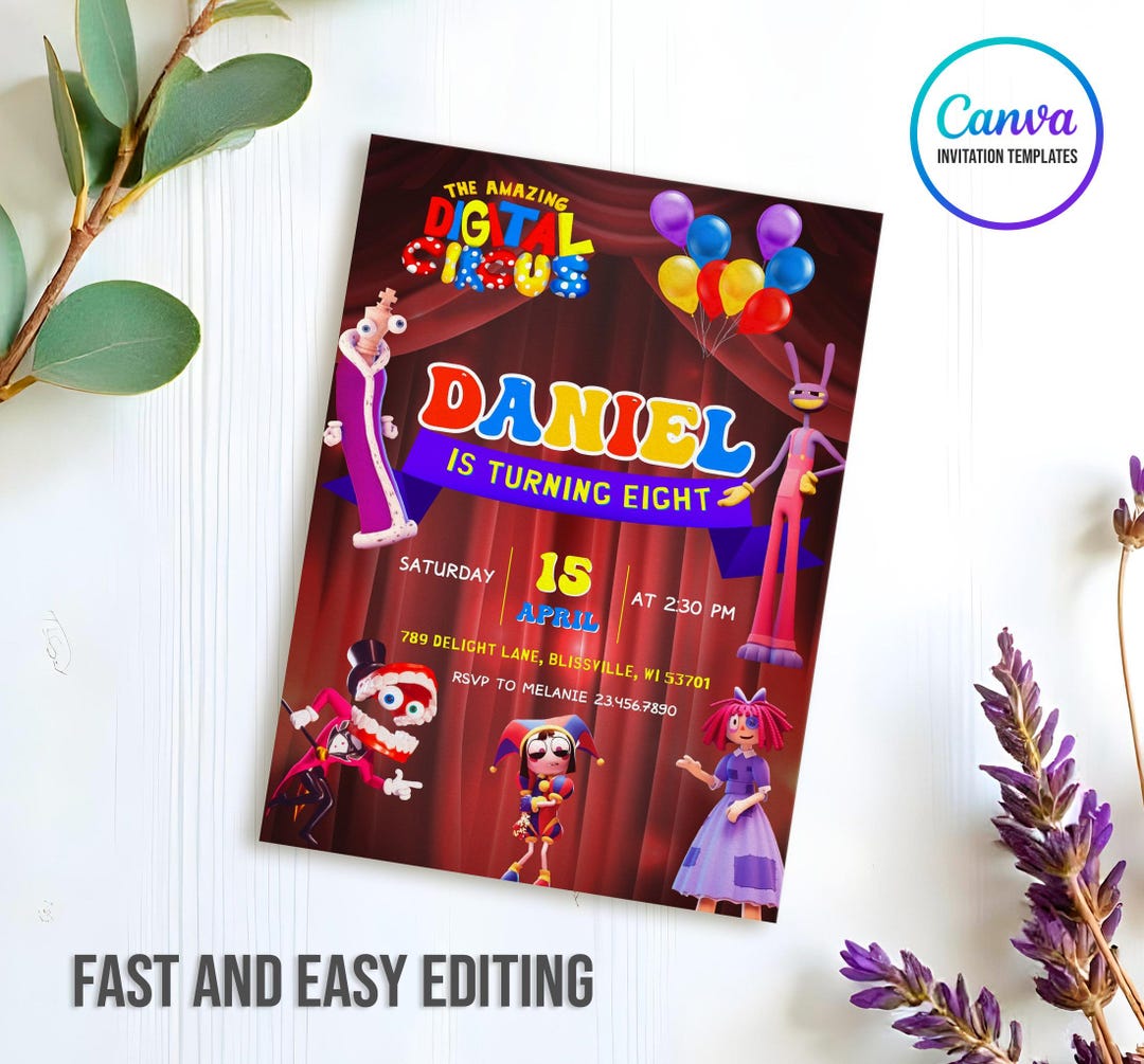 Amazing Digital Circus Invitation, Printable Editable Digital Circus ...