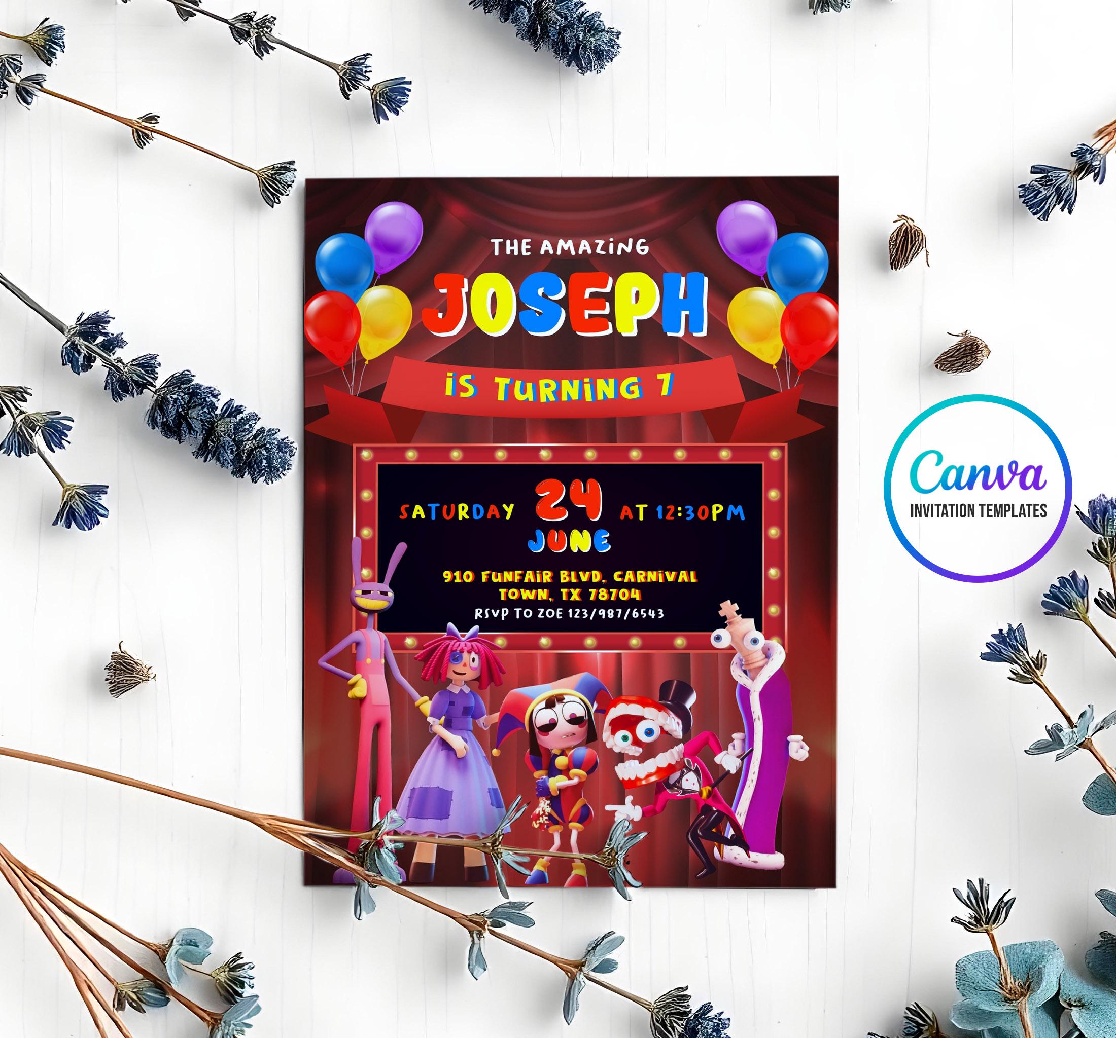 Amazing Digital Circus Invitation, Printable Editable Digital Circus ...