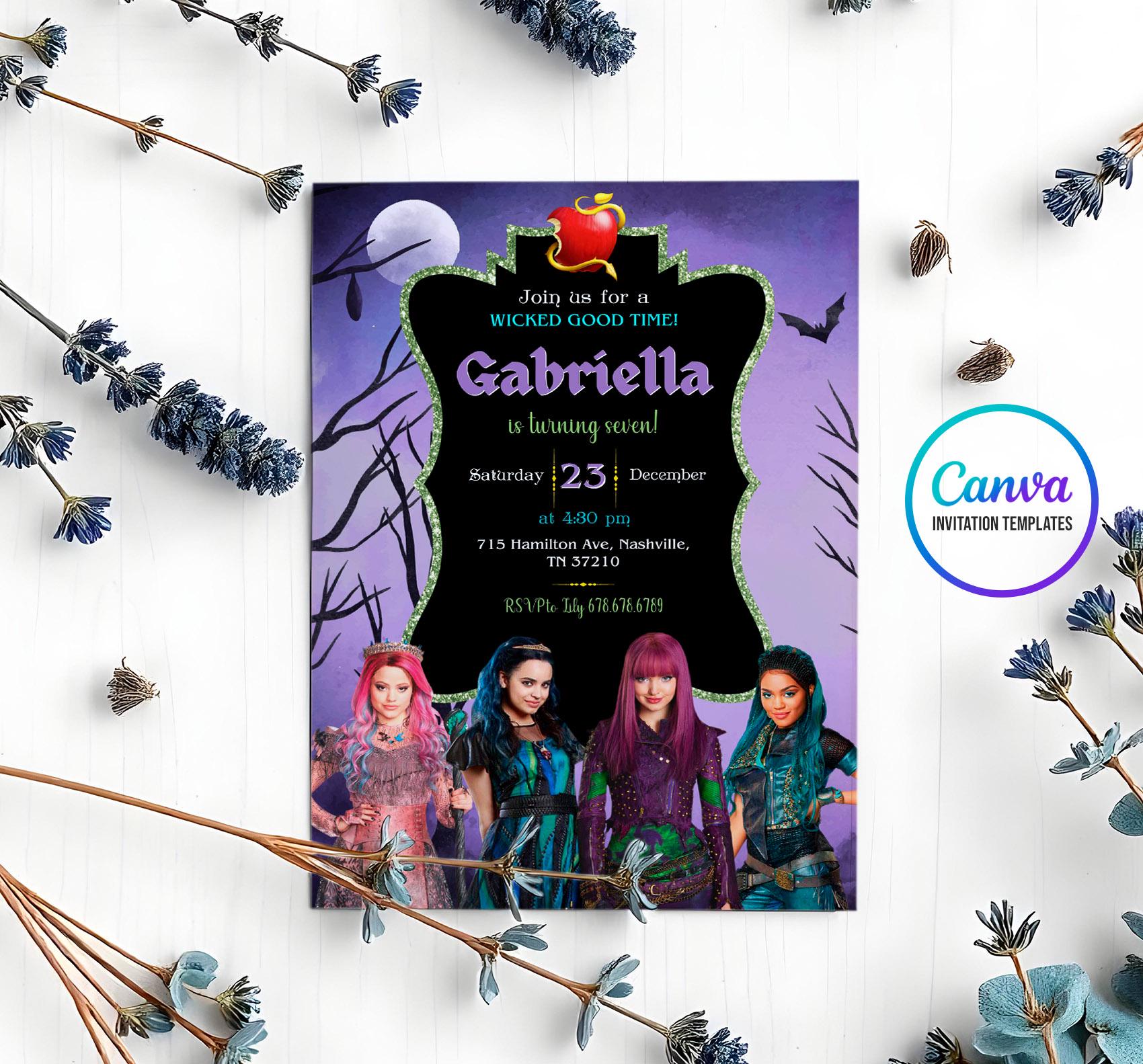 Descendants Invitation, Printable Editable Descendants Birthday Invite ...