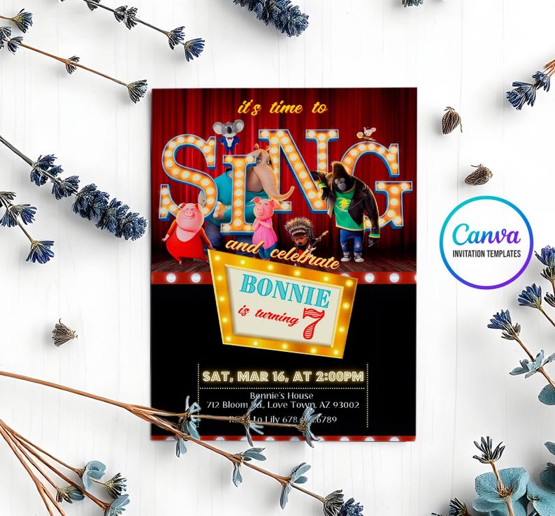 Editable Singer Invitation, Printable Sing 2 Birthday Invitation ...