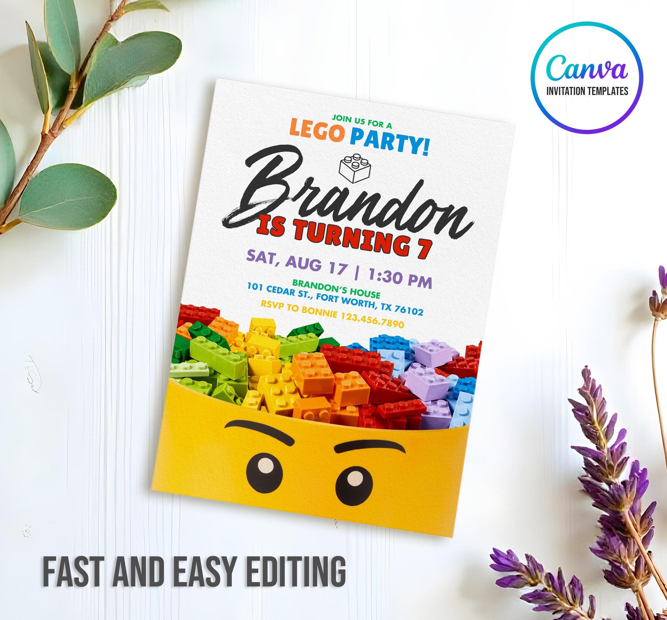 Building Blocks Invitation, Building Blocks Invite, Printable Editable ...